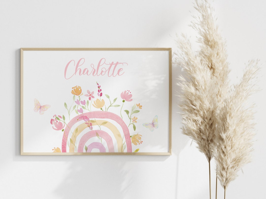 Personalized Horizontal Name Print, Wildflower Baby Girl Nursery Wall ...