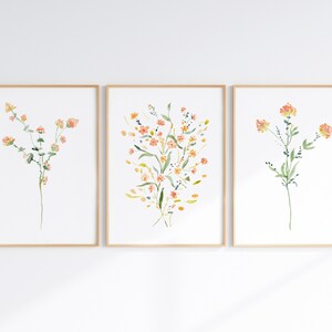 Simple Minimalist Floral Wall Art Set of 3, Boho Home Decor, Printable Wildflower Watercolor ...