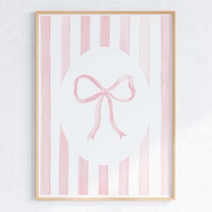 Pink Bow Wall Art Set of 3 Striped Floral Prints Tulips Watercolors ...
