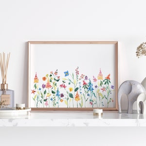 Colorful Wildflower Watercolor Print, Digital Download, Bright Floral ...