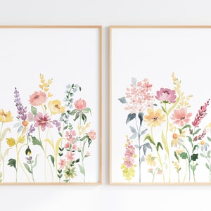 Floral Watercolor Prints, Wildflower Wall Art Set of 2, Digital Download Art, Printable ...