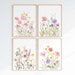 Wildflower Watercolor Gallery Wall Art Set of 4, Bright Floral Prints ...