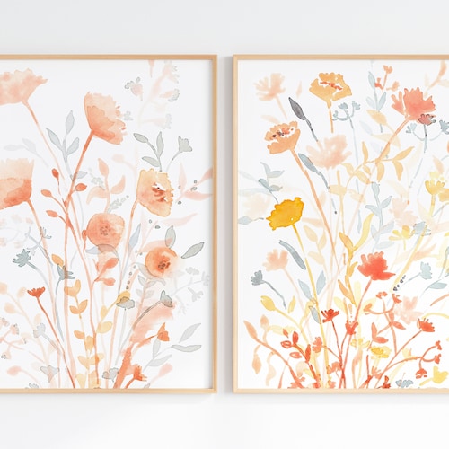 Neutral Wildflower Wall Art Print Set of 2 Boho Nursery Wall - Etsy