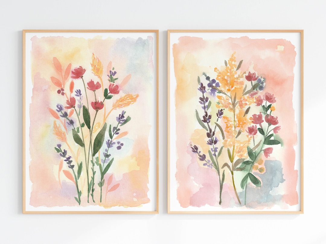 Colorful Flower Watercolors, Printable Floral Wall Art Set of 2 Prints ...