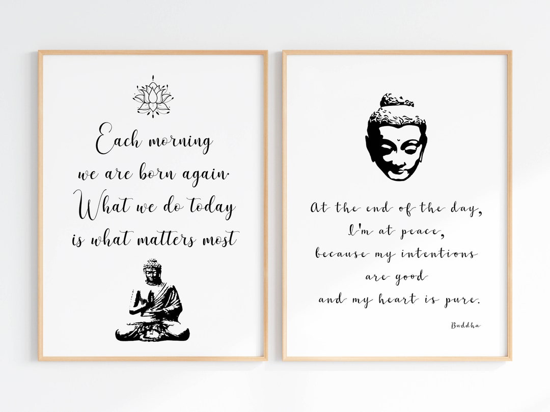 Wall Art Set of 2 Buddha Prints, Meaningful Quotes About Life, Peaceful ...