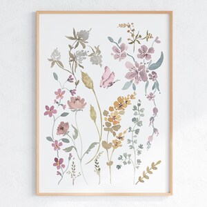 Boho Wildflower Watercolor Prints Neutral Nursery Wall Art Set of 3 for ...