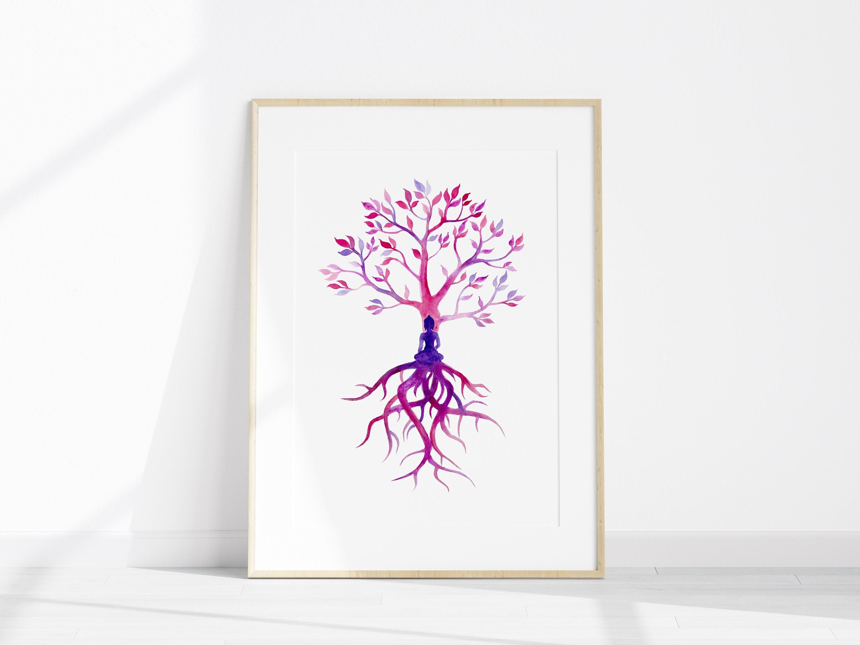 Purple Tree of Life Poster Printable Yoga Watercolor - Etsy