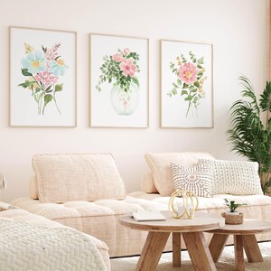 Spring Flower Wall Decor Living Room Floral Prints Set of 3 Botanical ...