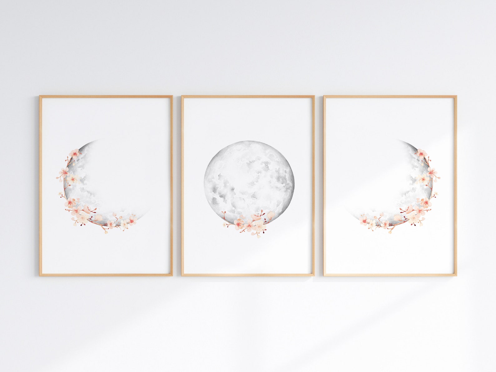 Moon Phase Wall Art Set: Boho Cherry Blossom Decor (digital Download ...