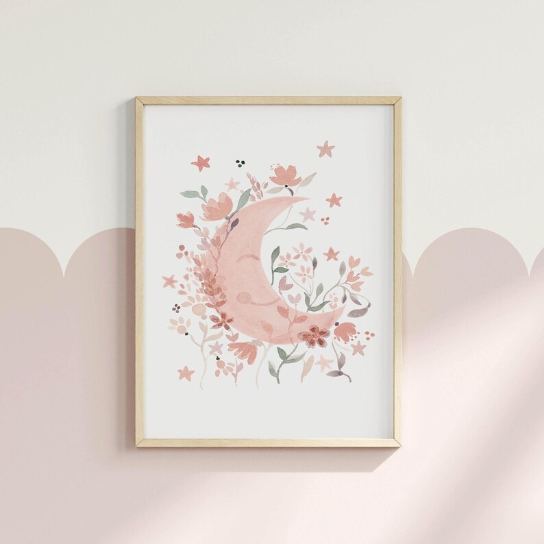 Pastel Pink Rainbow Sun and Moon Nursery Prints: Boho Toddler Girls ...
