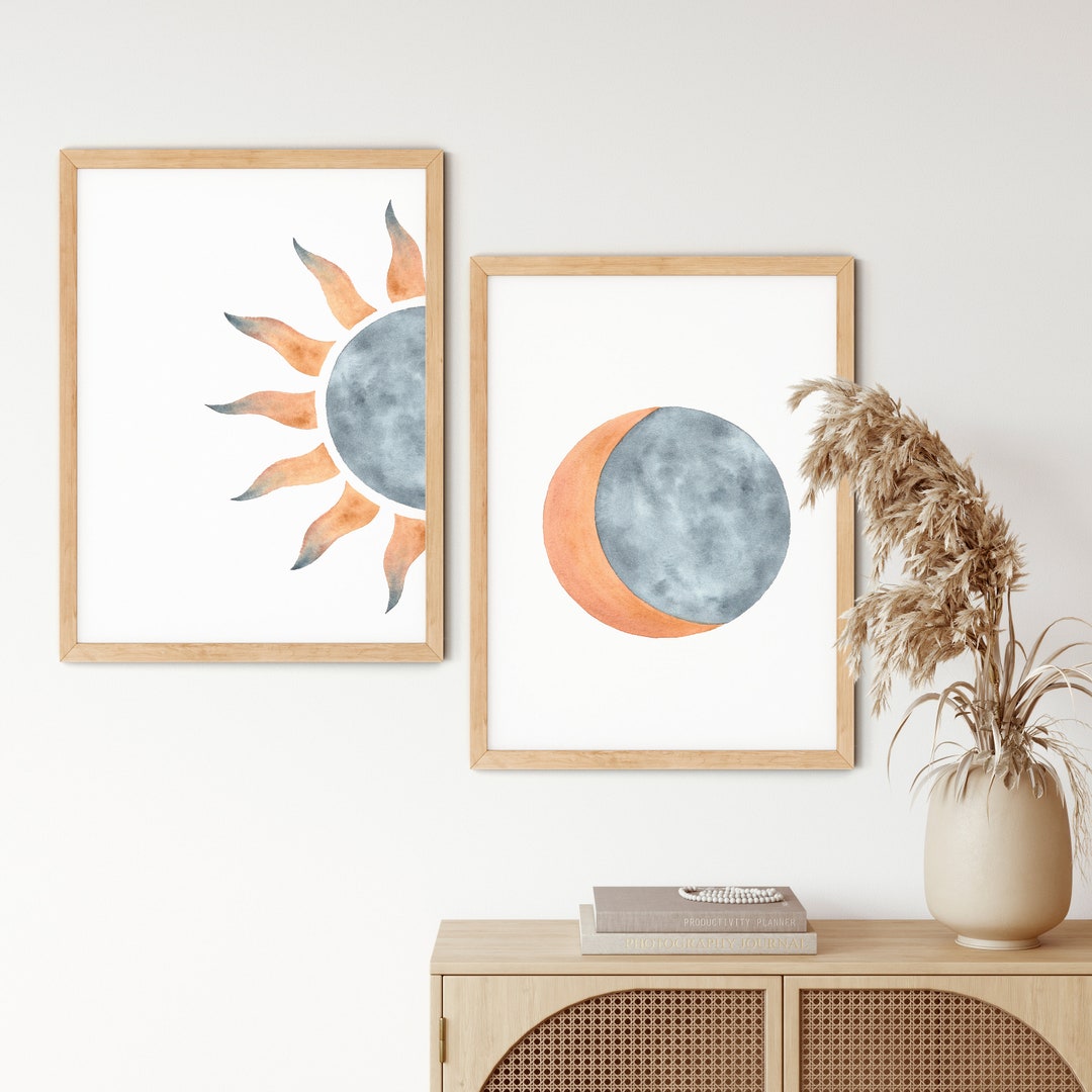 Boho Sun and Moon Wall Art Printable, Bohemian Moon Wall Decor ...