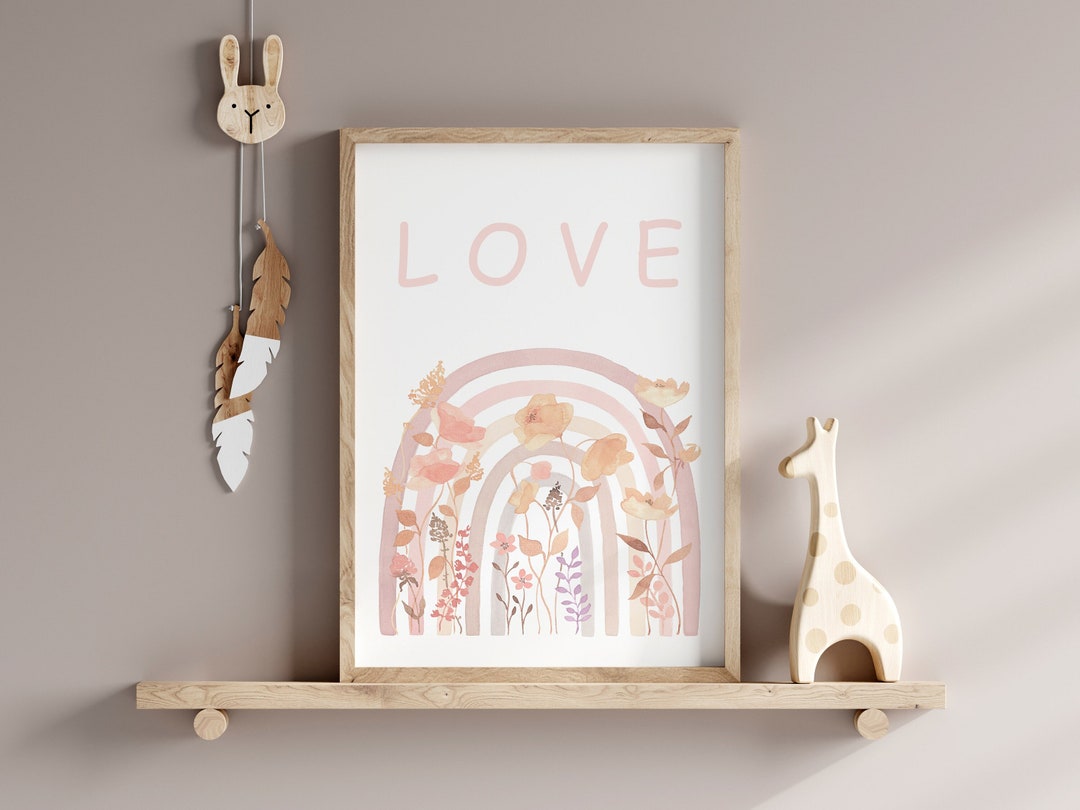 Boho Rainbow With Love Sign Print, Floral Rainbow Watercolor, Printable ...
