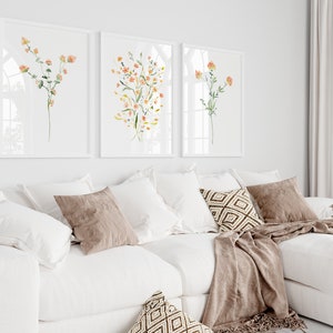 Simple Minimalist Floral Wall Art Set of 3, Boho Home Decor, Printable Wildflower Watercolor ...