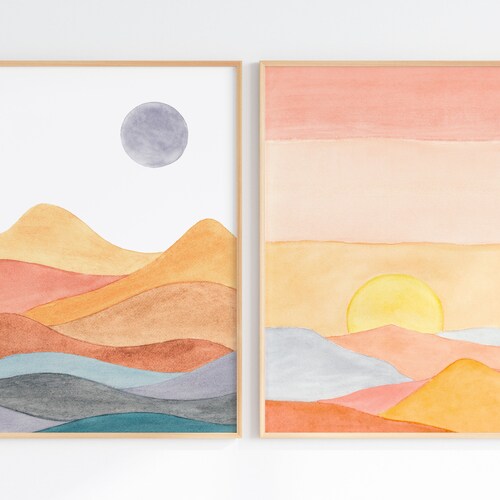 Sun and Moon Abstract Landscape Boho Desert Sunset - Etsy