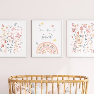 Boho Wildflower Wall Art Set of 3, You Are so Loved Printable, Boho ...