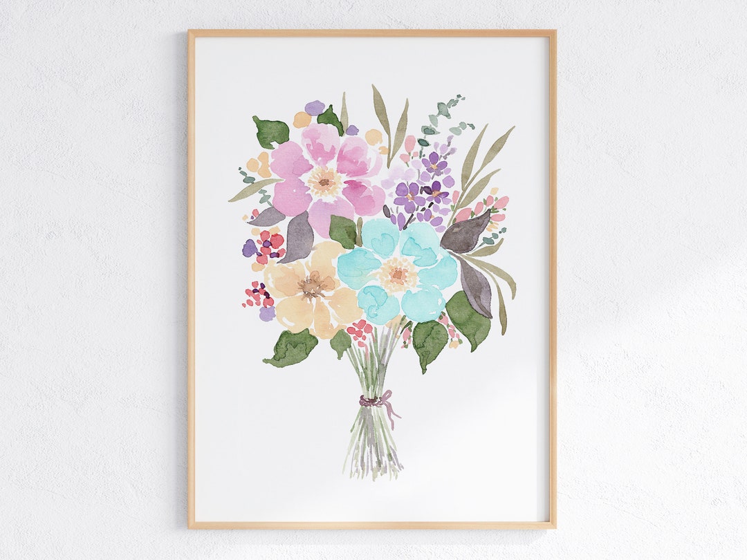 Colorful Flower Bouquet Print, Floral Watercolor Poster, Wildflower ...