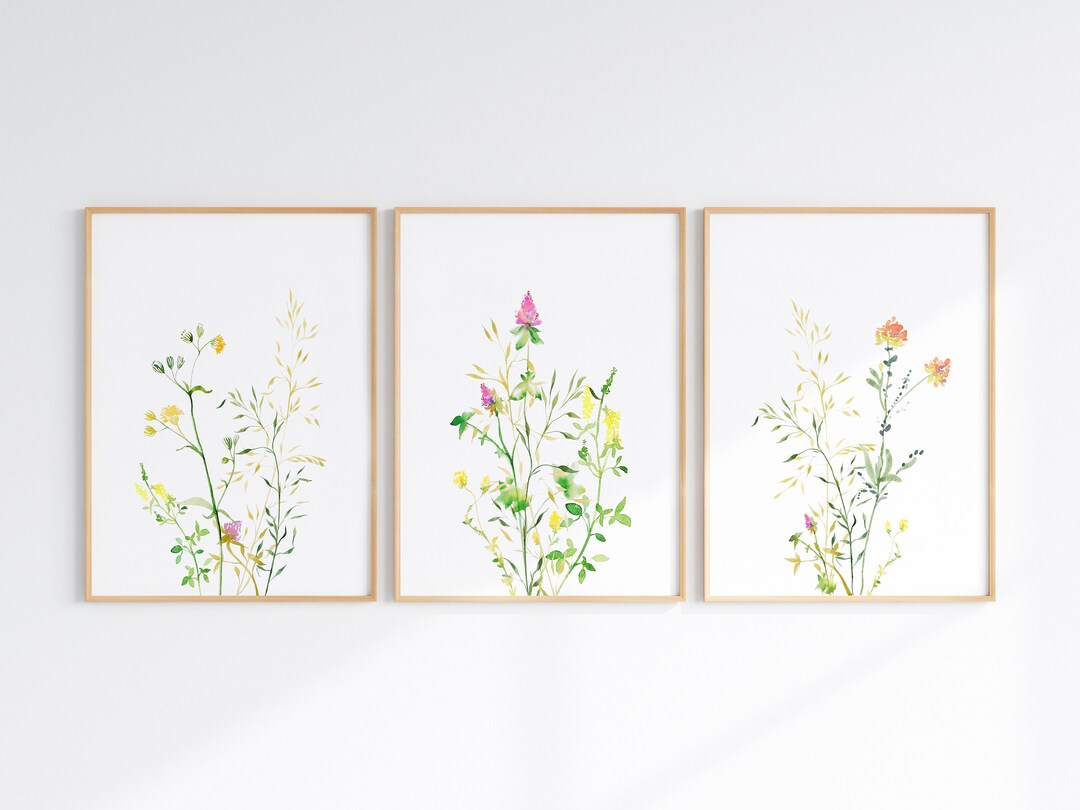 Minimalist Botanical Watercolors, Wildflower Wall Art Set of 3 ...