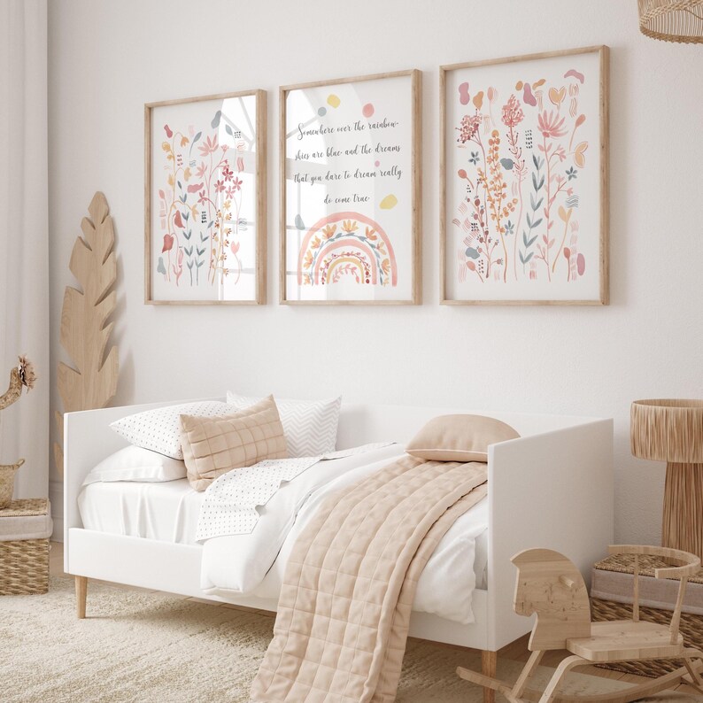 Boho Rainbow Nursery Prints: Watercolor Flowers, 'somewhere Over the ...