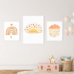 Boho Nursery Decor Rainbow Sun Cloud Wall Art Boho Kids | Etsy