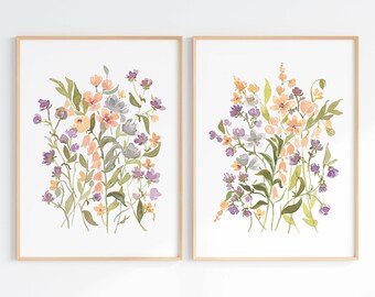 Watercolor Wildflower Wall Art, Wildflower Set of 2 Prints, Watercolor ...
