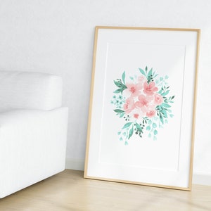 Blush Pink and Mint Wall Art Set of 2 Flower Watercolors, Floral ...