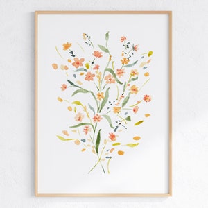 Simple Minimalist Floral Wall Art Set of 3, Boho Home Decor, Printable Wildflower Watercolor ...