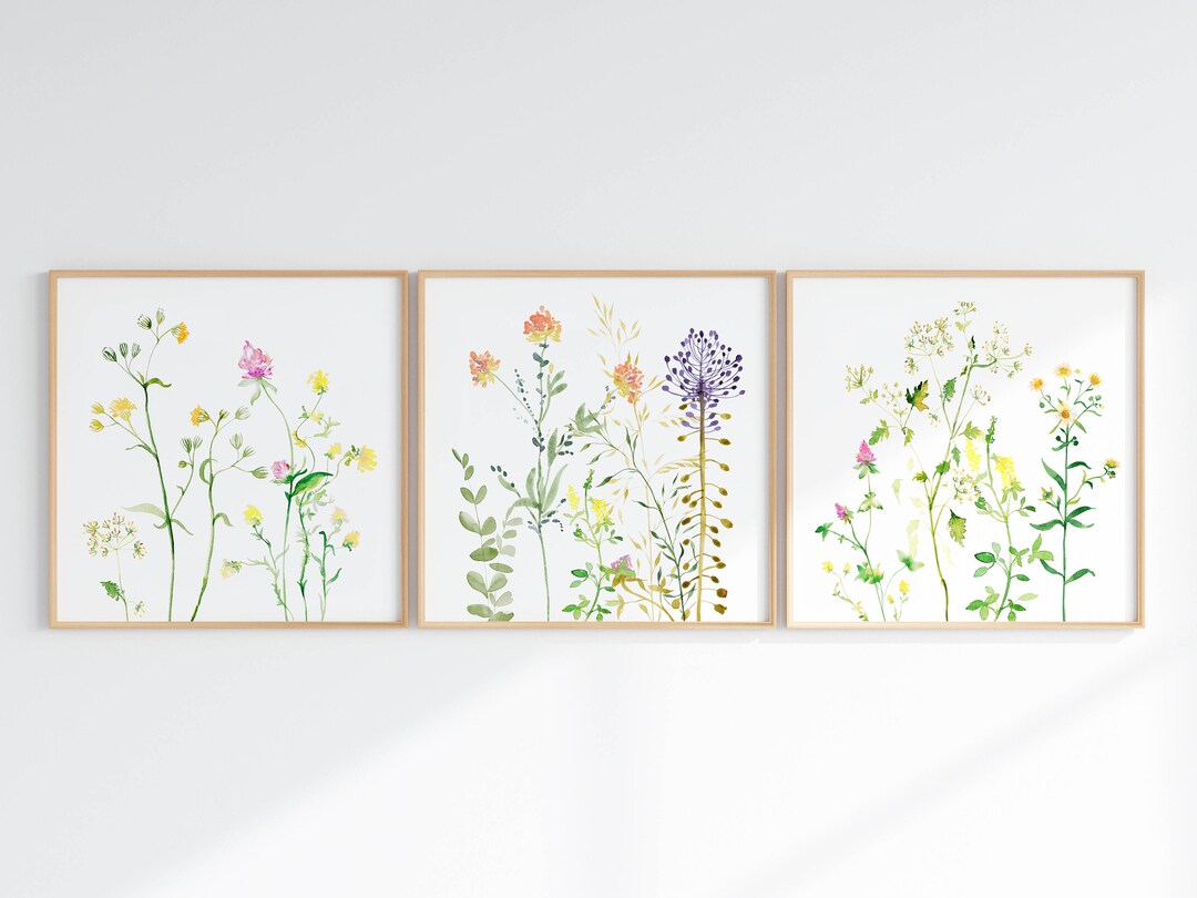 Square Floral Prints Set of 3, Botanical Watercolors, Printable ...