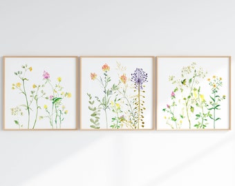 Botanical Floral Art Prints, Farmhouse Wildflower Set of 6 Prints, Boho ...