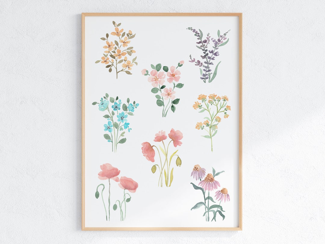 Botanical Watercolor Print, Floral Poster, Wildflower Artwork, Digital ...