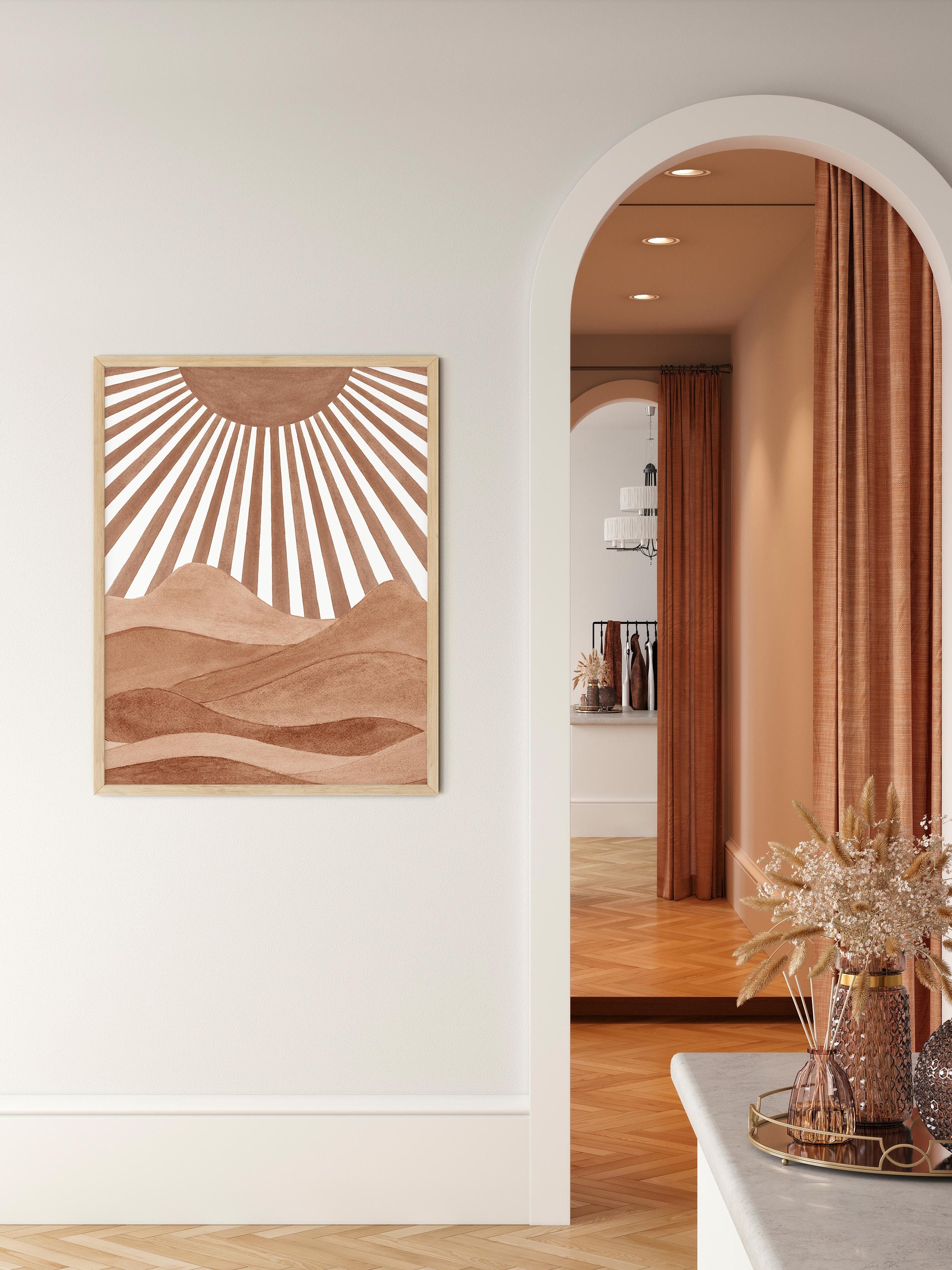 Boho Sunrise Art Boho Sun Print Brown Wall Decor Abstract - Etsy