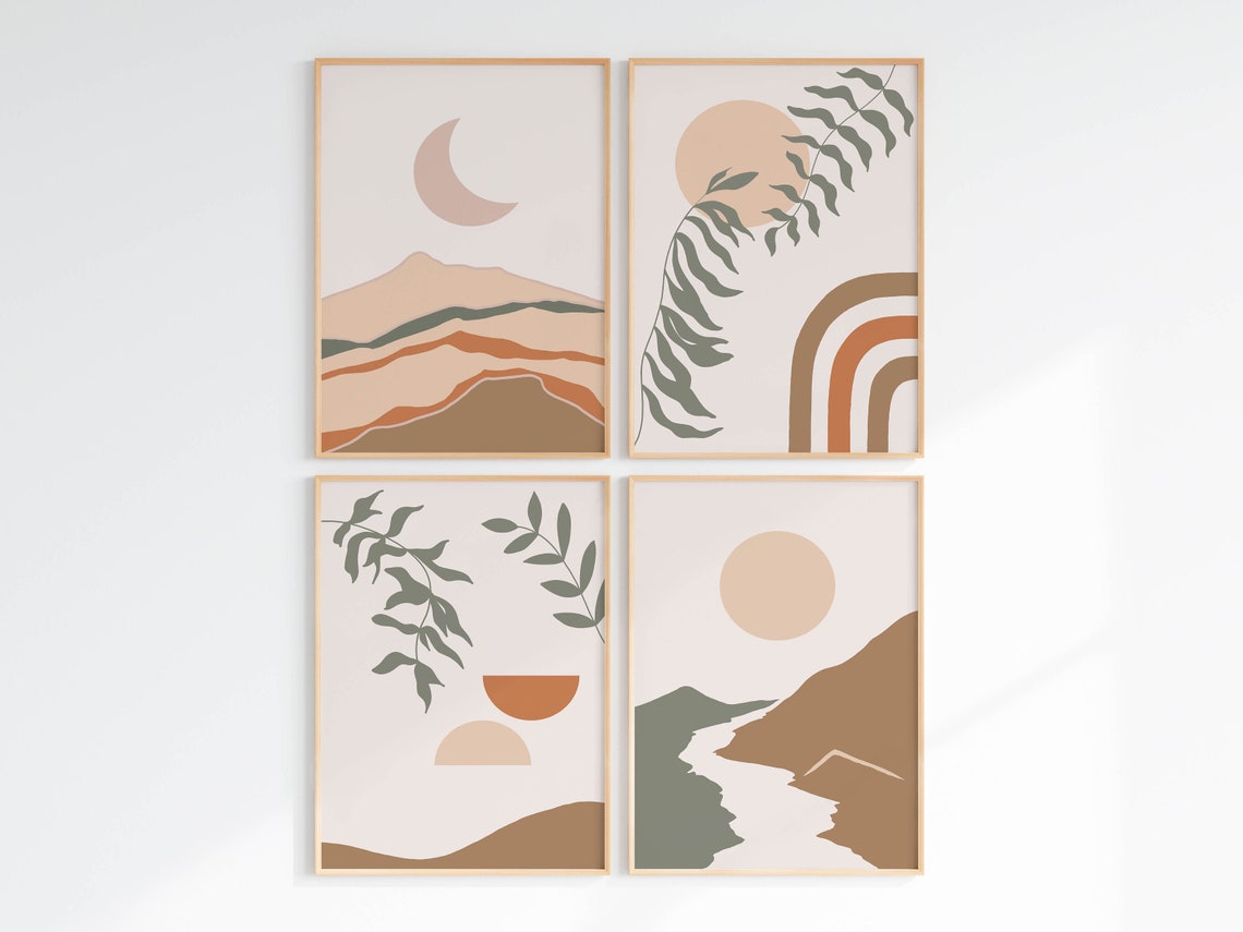 Earth Tone Boho Gallery Wall Art Set of 4 Neutral Abstract - Etsy