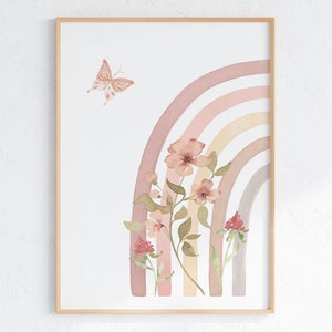 Boho Rainbow Wall Art Set of 3 Wildflower Girl Nursery Prints Rainbow ...