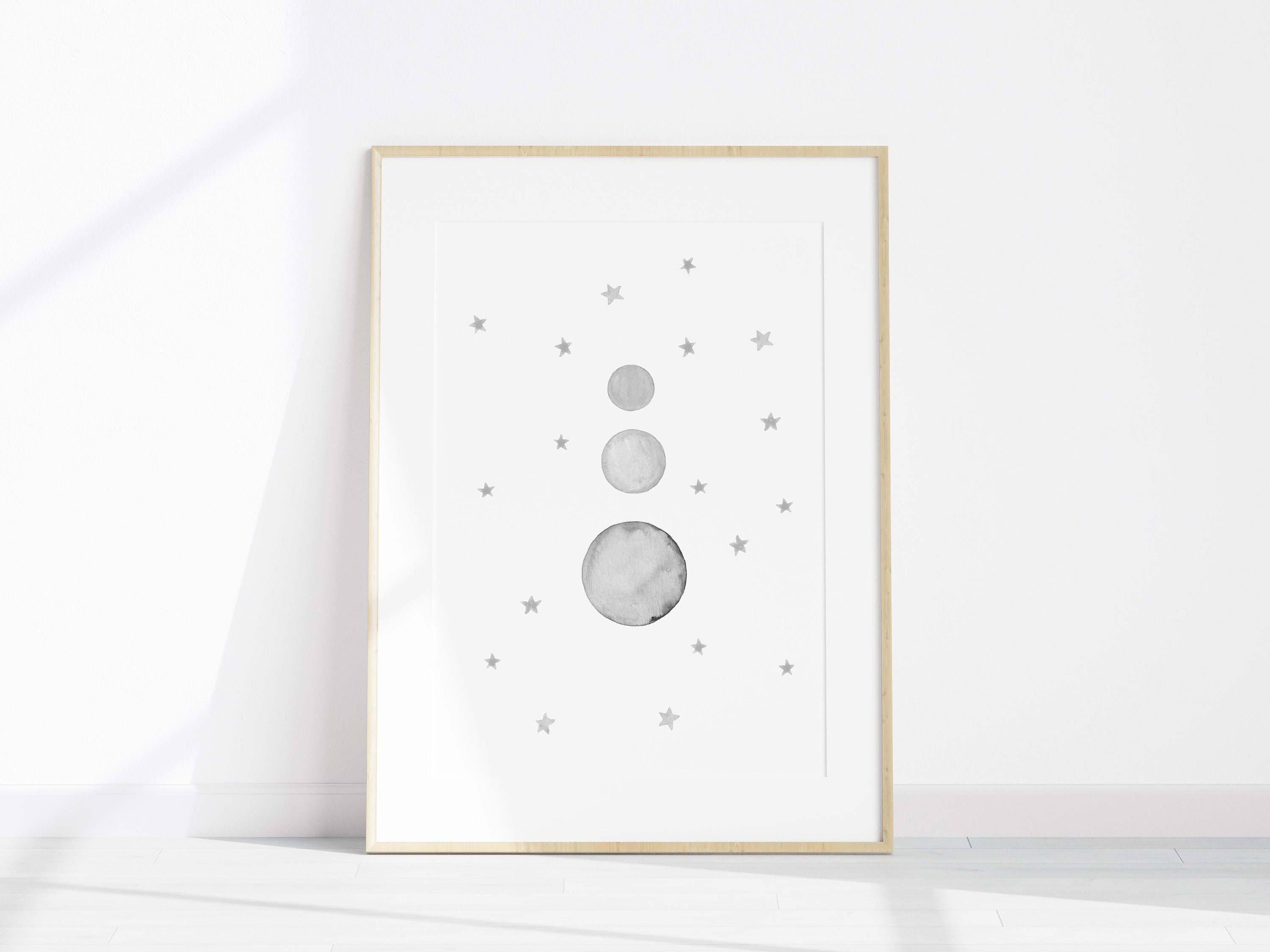Neutral Moon and Stars Nursery Prints: Celestial Watercolor Art ...