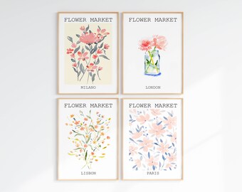 Bright Watercolor Floral Wall Art,4 Pc Botanical Art Prints,gallery ...