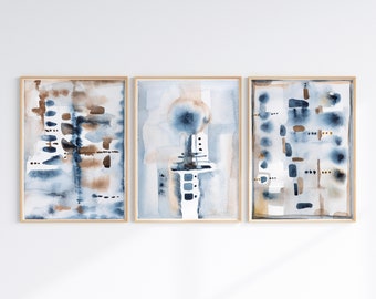 Navy Blue Line Artwork Set of 3 Printable Abstract - Etsy