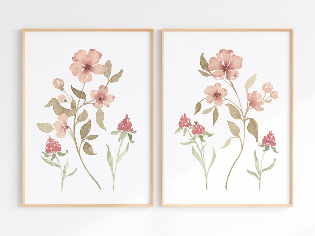 Boho Flower Wall Art Set of 2 Prints, Neutral Floral Watercolors ...