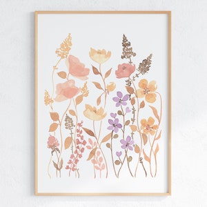Boho Wildflowers Wall Art Set of 3, Printable Floral Watercolor Prints ...