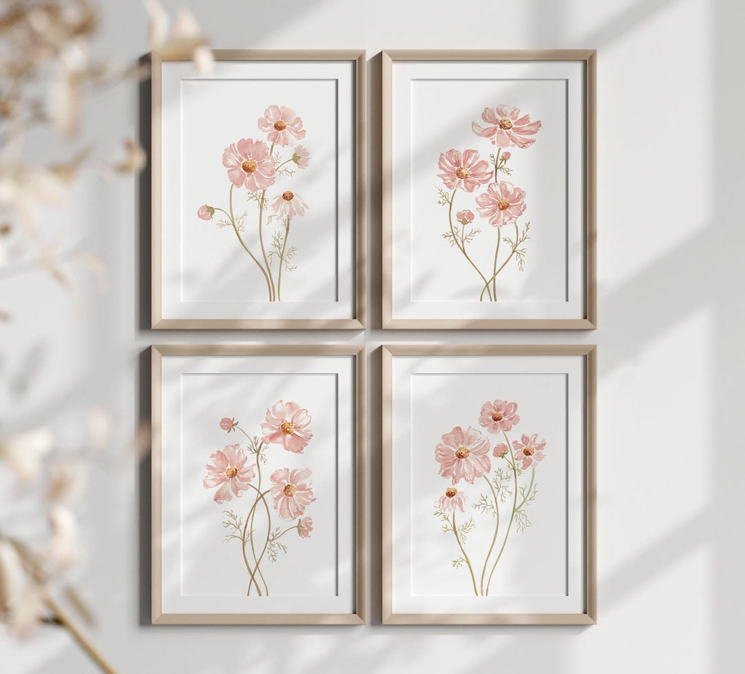Boho Wildflower Watercolor Print Set: Neutral Floral Gallery Wall ...