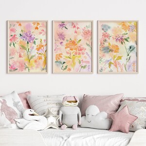 Wall Art Set of 3 Floral Watercolor Prints, Flower Gallery Wall Set ...