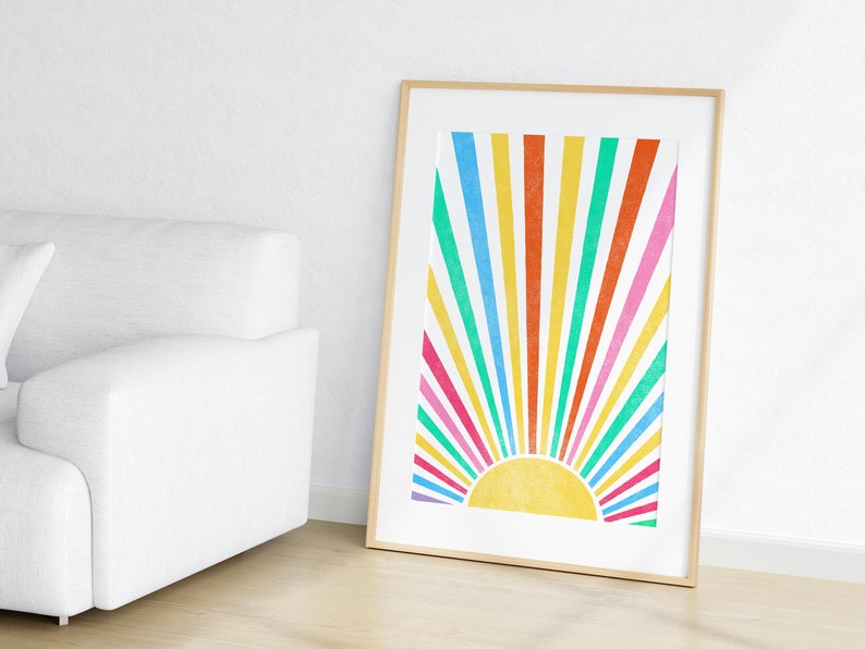 Wall Art Set of 2 Bright Boho Prints Colorful Sunburst and - Etsy