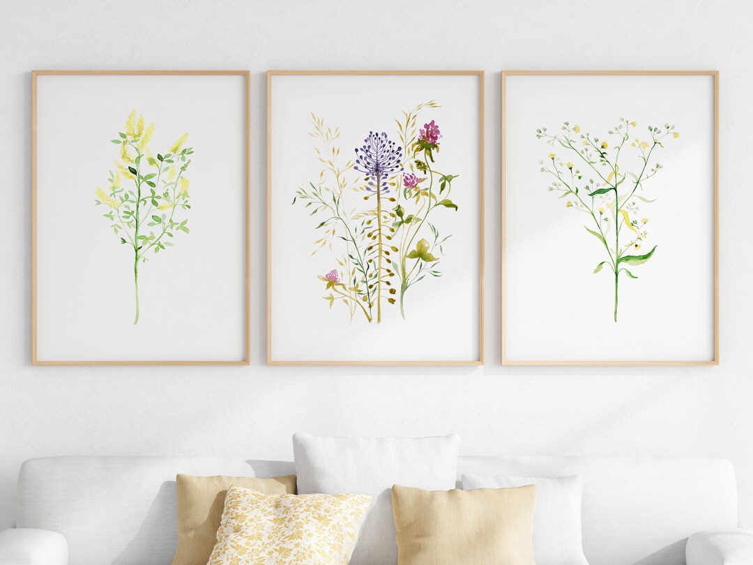 Wildflower Print Set of 3, Farmhouse Floral Watercolor, Rustic Flower ...