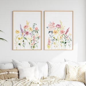 Floral Watercolor Prints, Wildflower Wall Art Set of 2, Digital Download Art, Printable ...