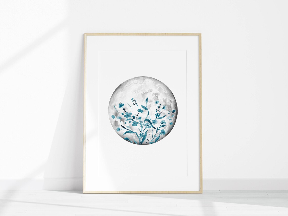 Celestial Wall Art Boho Moon Decor Flower Moon Art - Etsy