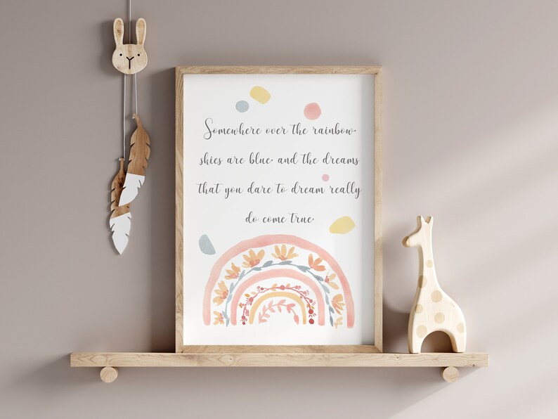 Somewhere Over the Rainbow Printable Wall Art, Boho Kids Room Poster ...