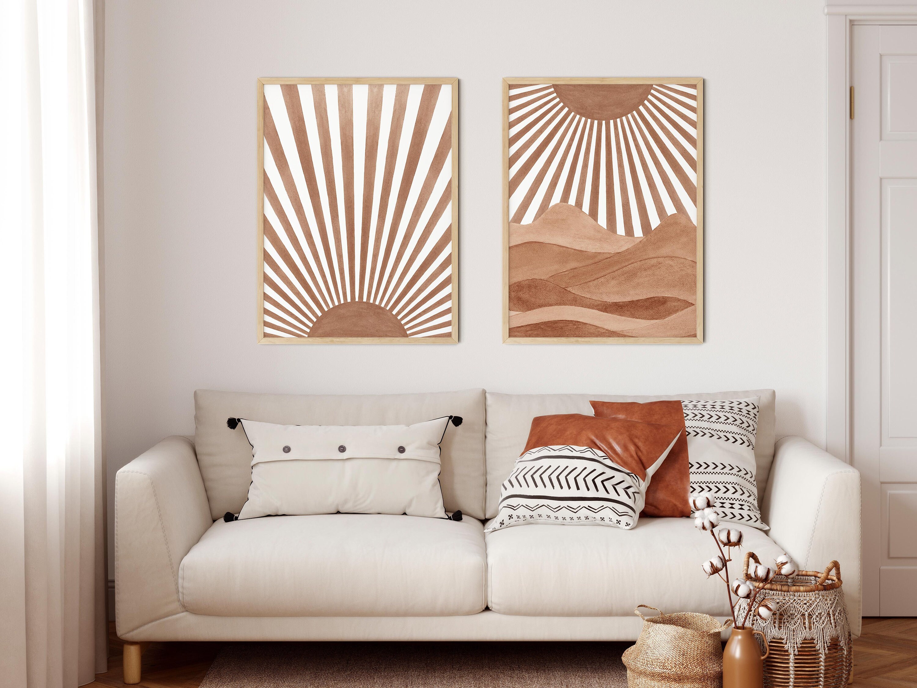 Boho Sunrise Art Boho Sun Print Brown Wall Decor Abstract - Etsy