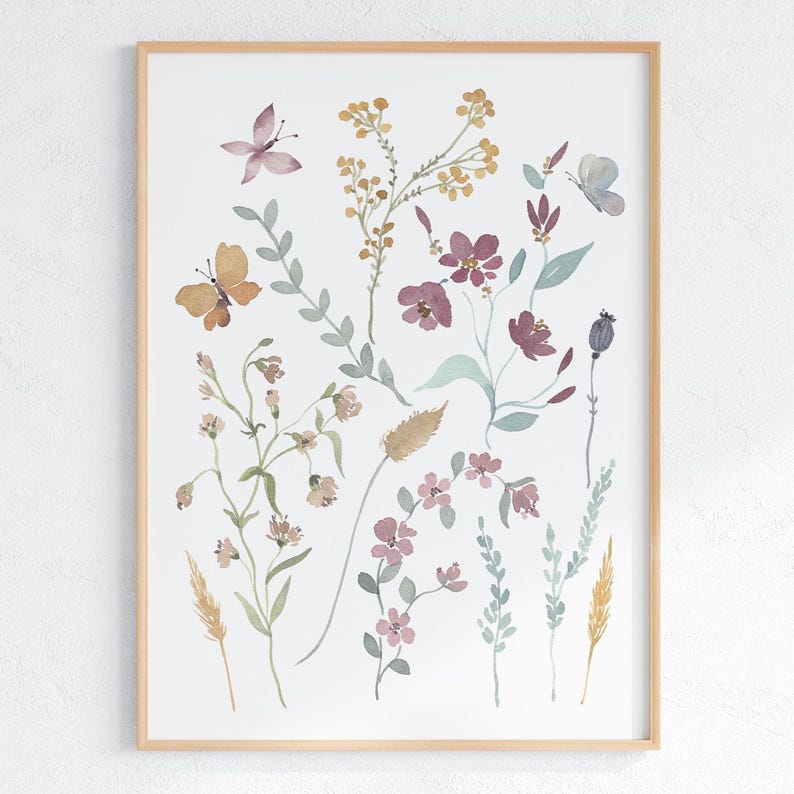 Boho Wildflower Watercolor Prints Neutral Nursery Wall Art Set of 3 for ...