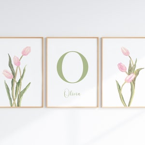 Tulips Girl Nursery Decor Custom Girl Letter and Name Wall Art Set of 3 ...
