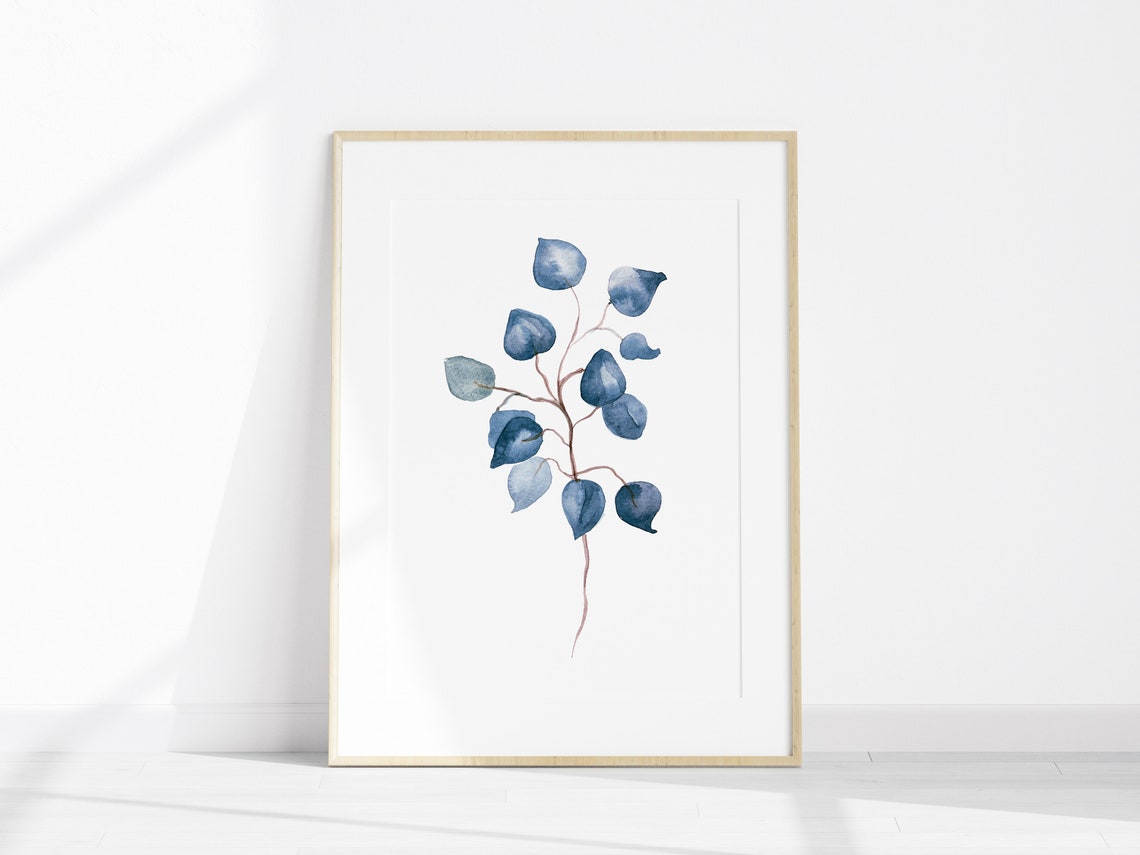 Navy Blue Botanical Prints Downloadable, Eucalyptus Watercolor ...
