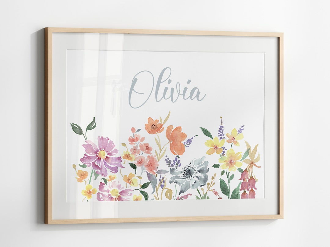 Custom Wildflower Girl Name Sign for Nursery Horizontal Floral ...