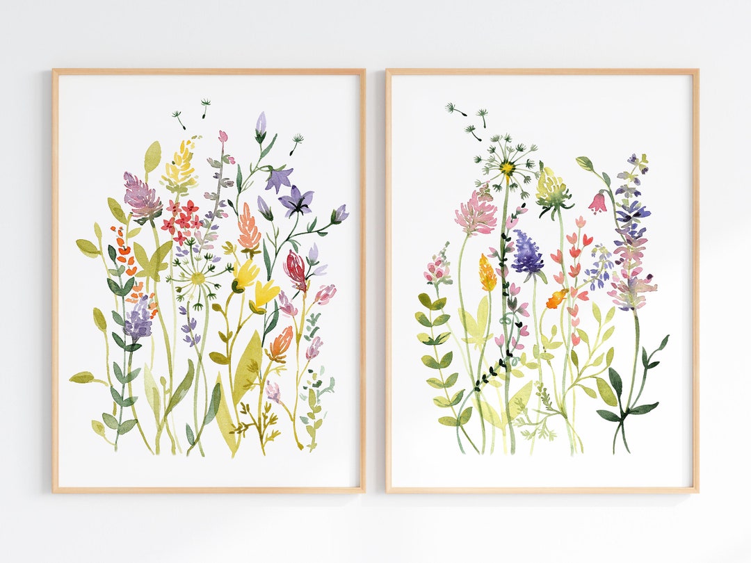 Colorful Wildflower Watercolor Prints Bright Floral Wall Art Set of 2 ...